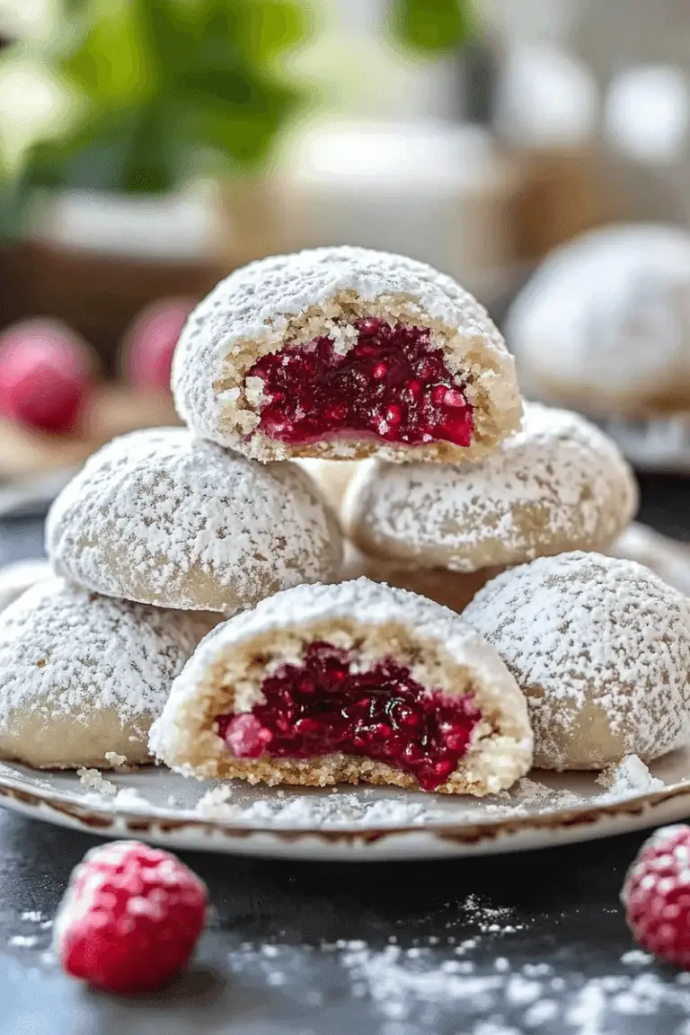 Raspberry Filled Almond Snowball Cookies Recipe